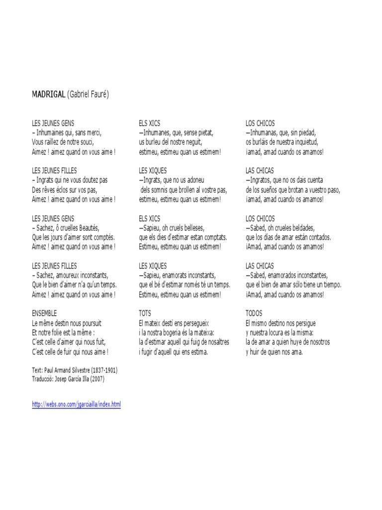 Madrigal Faure Letra | PDF