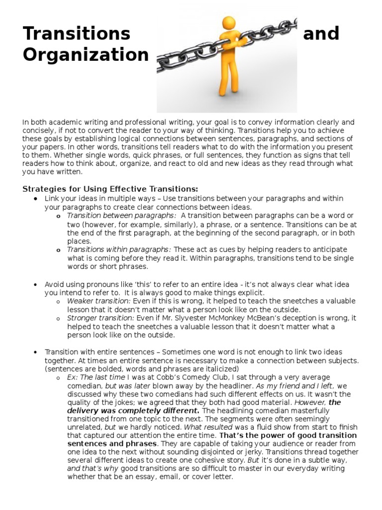 Transitions And Organization Pdf Paragraph Sentence Linguistics