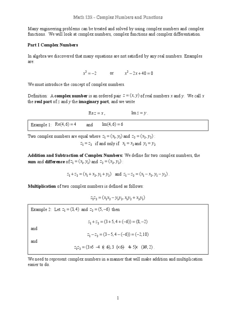 Math 132 Complex Numbers | PDF | Complex Number | Sine