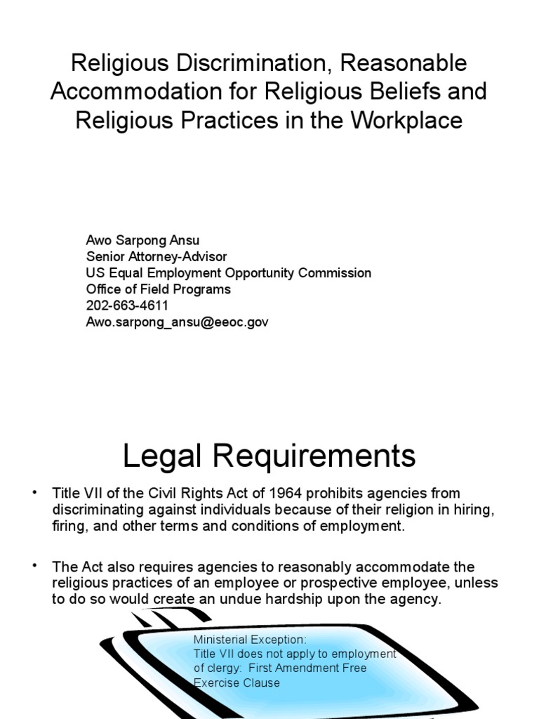 Religious Discrimination, Reasonable Accommodation For Religious ...