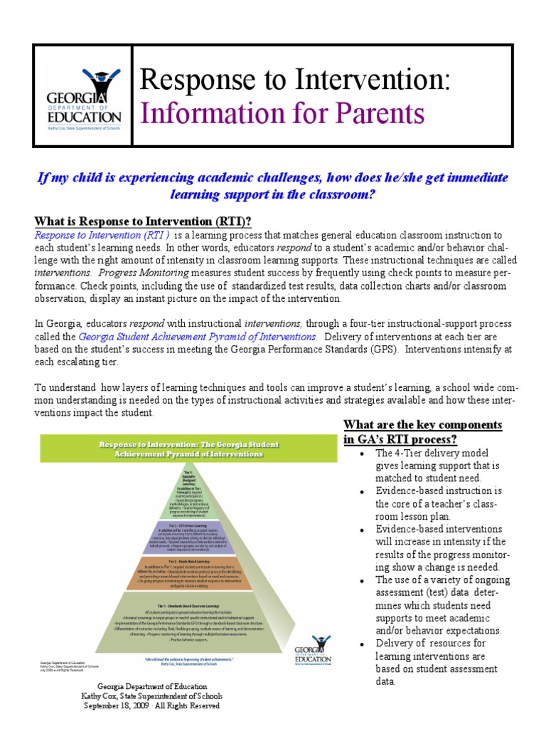 Information For Parents: Response To Intervention | PDF | Sharing ...