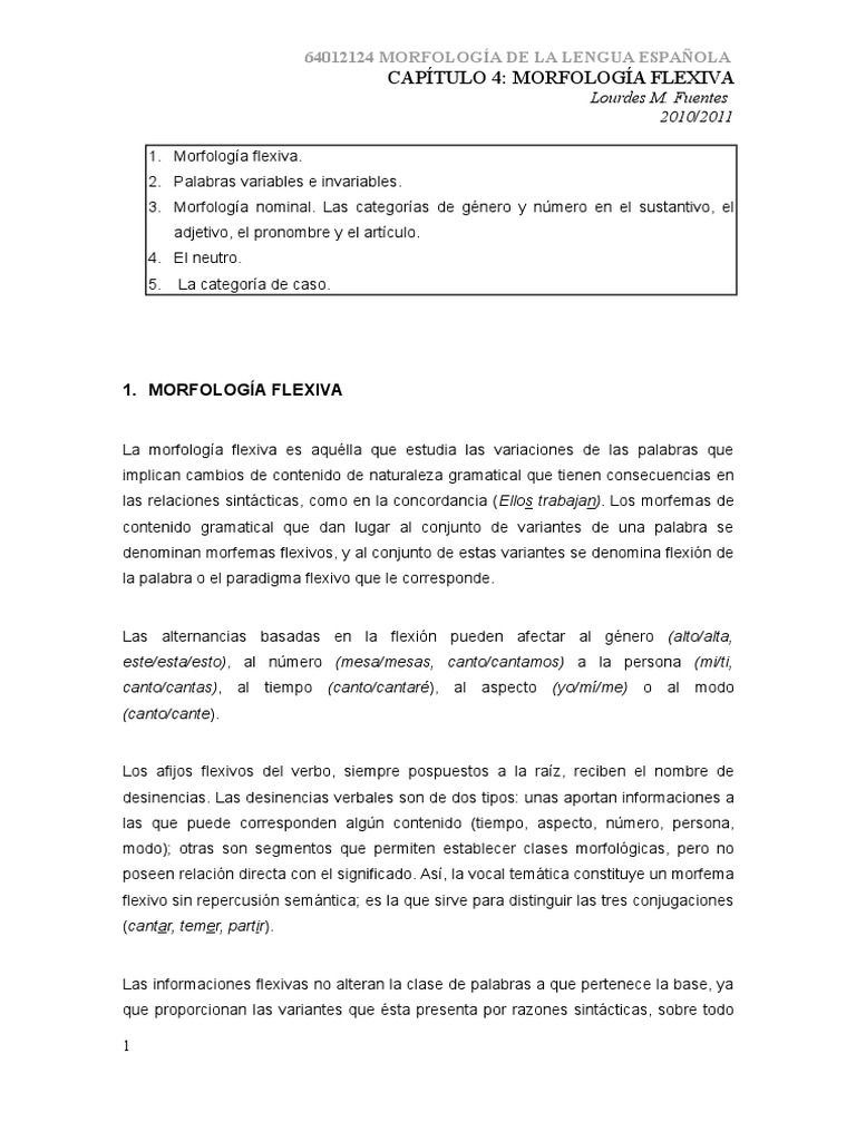 Morfología Flexiva | PDF | Género gramatical | Sustantivo