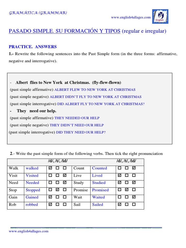 3.1 - Pasado Simple - Past Simple - Respuestas PDF | PDF