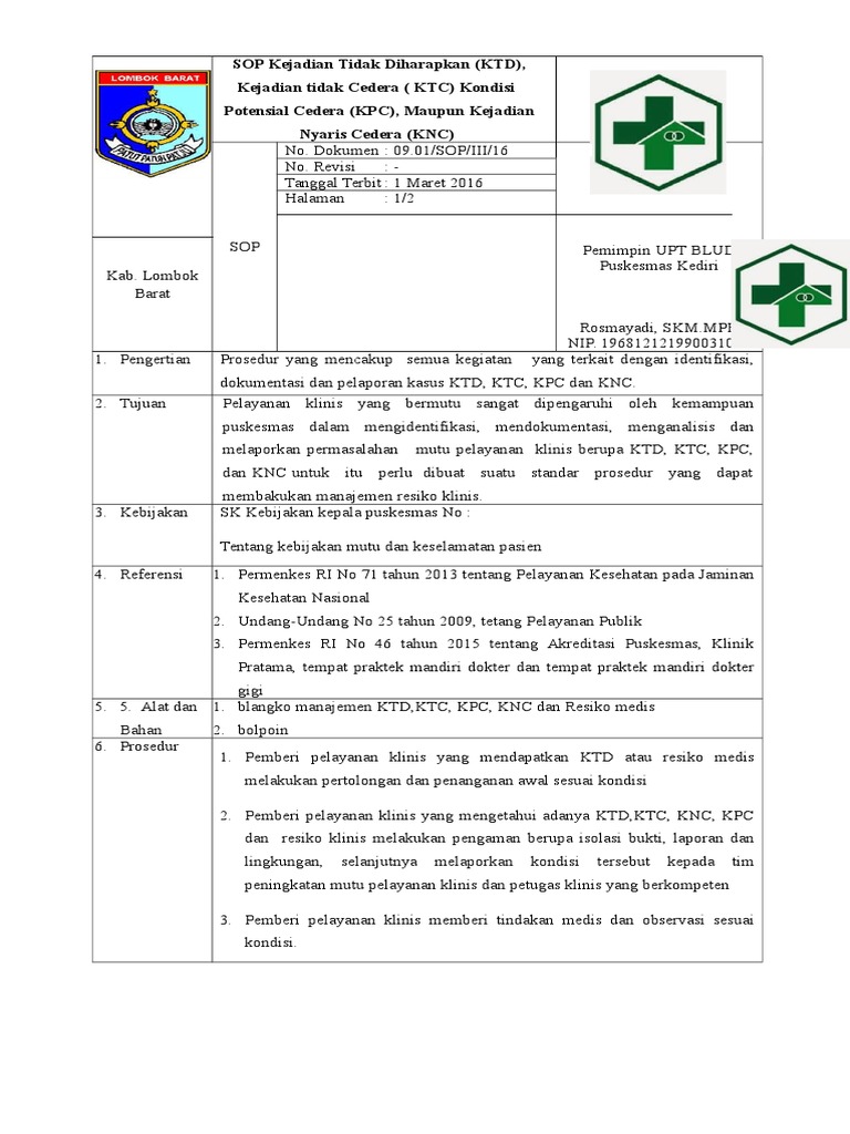 9.1.1.6 Sop Penanganan KTD, KTC, KPC Dan KNC | PDF