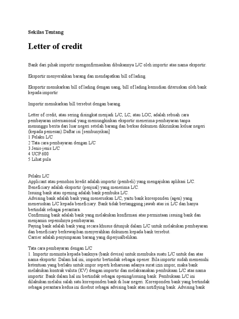Panduan Lengkap Letter of Credit | PDF | Bisnis | Pengelolaan Keuangan ...