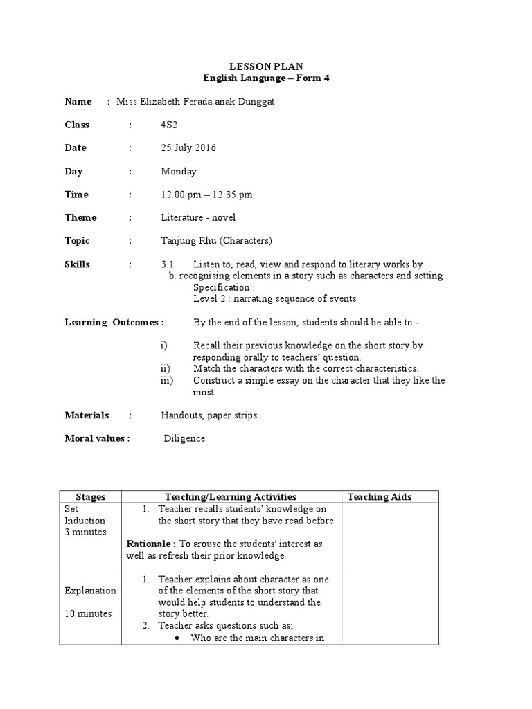 Lesson Plan 3 | PDF | Lesson Plan | Plot (Narrative)