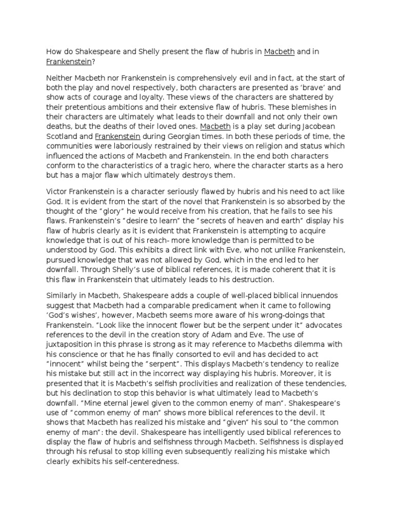 How Do Shakespeare and Shelly Present The Flaw of Hubris in Macbeth and ...