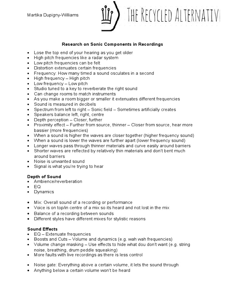 Research On Sonic Components in Recordings | PDF | Sound | Qualia