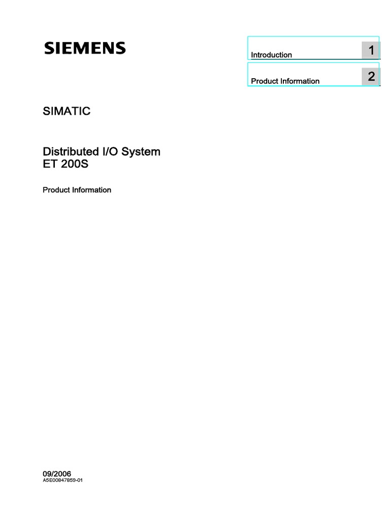 Simatic Distributed I/O System ET 200S: Product Information | PDF ...
