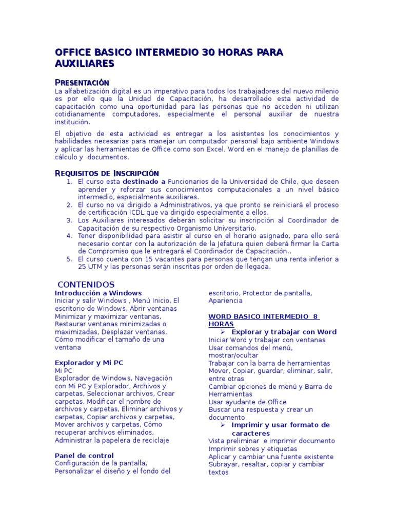 Curso Office Basico Intermedio 30 Horas para Auxiliares | PDF | Microsoft PowerPoint | Archivo ...