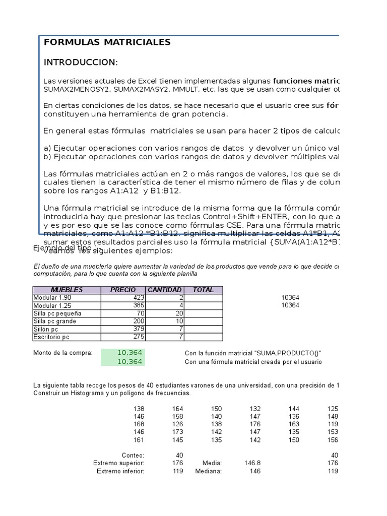 Formulas Matriciales | PDF | Fórmula | Microsoft Excel