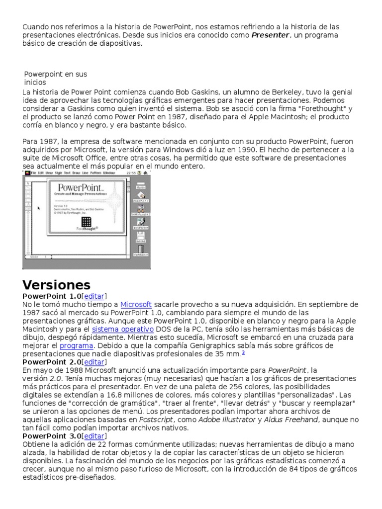 Historia de Power Point | PDF | Microsoft PowerPoint | Microsoft Windows