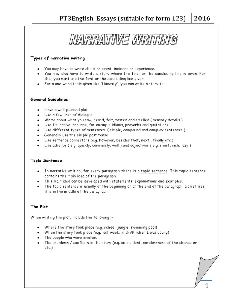 PT3 English Essays: Types of Narrative Writing | PDF | Wild Boar | Verb