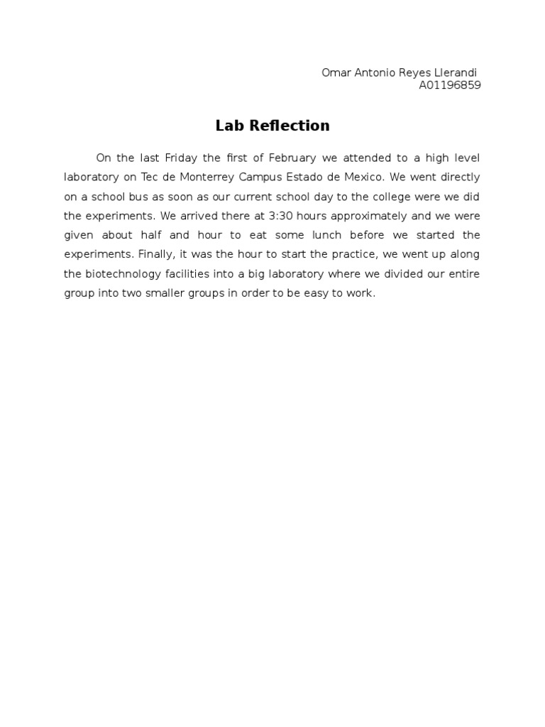 Lab Reflection | PDF | Gel Electrophoresis | Laboratory Techniques