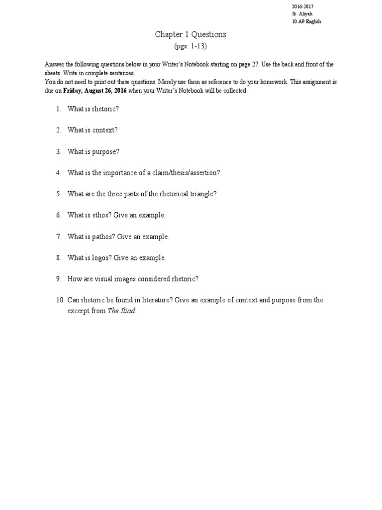 Chapter 1 Questions | PDF | Rhetoric | Philology