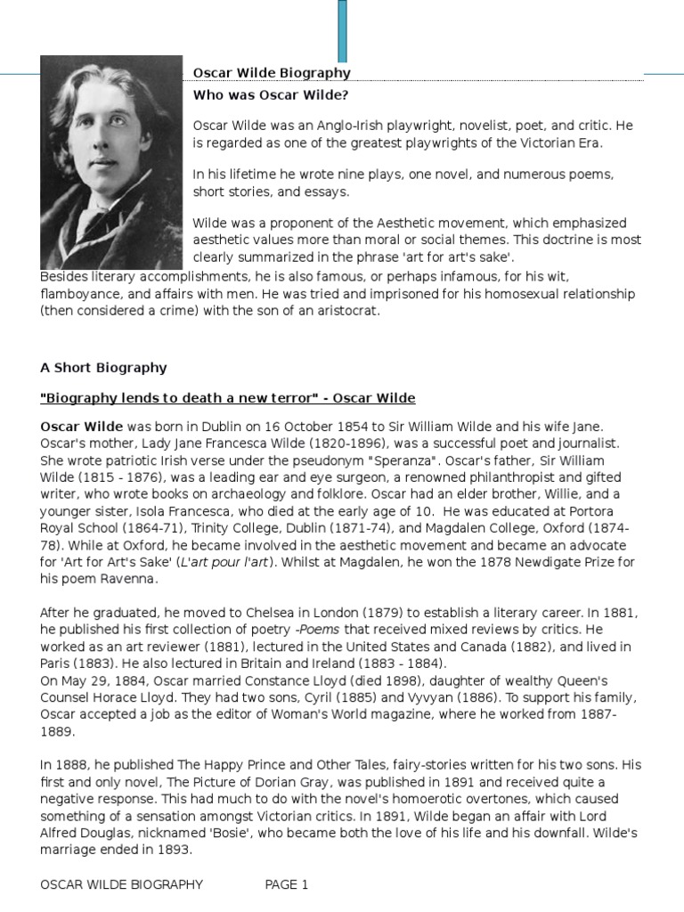 Oscar Wilde Biography | PDF | Oscar Wilde | Poetry