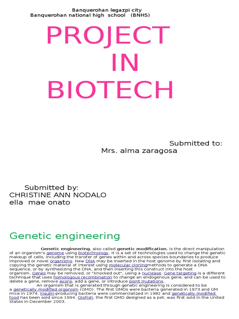 Genetic Engineering Overview and Applications | PDF | Genetic ...