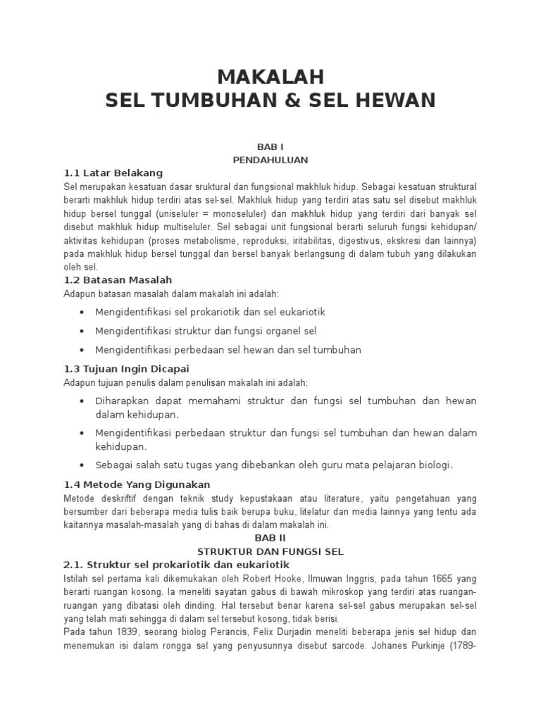 Makalah Sel Hewan Dan Sel Tumbuhan | PDF