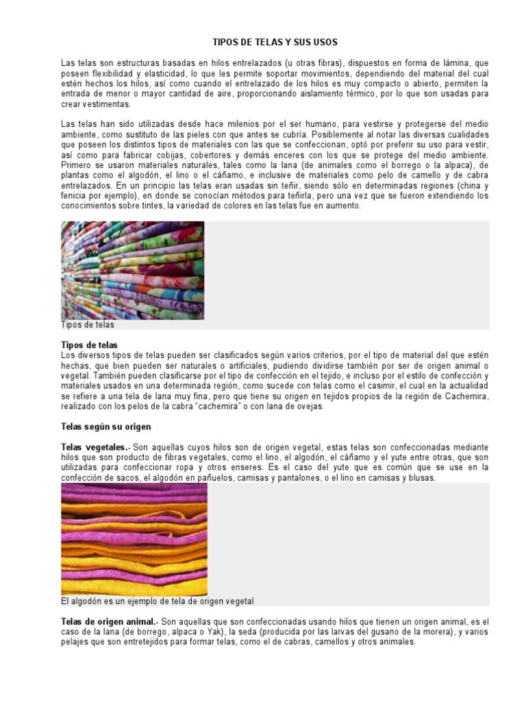 Tipos de Telas y sus Usos Esenciales | PDF | Seda | Textiles
