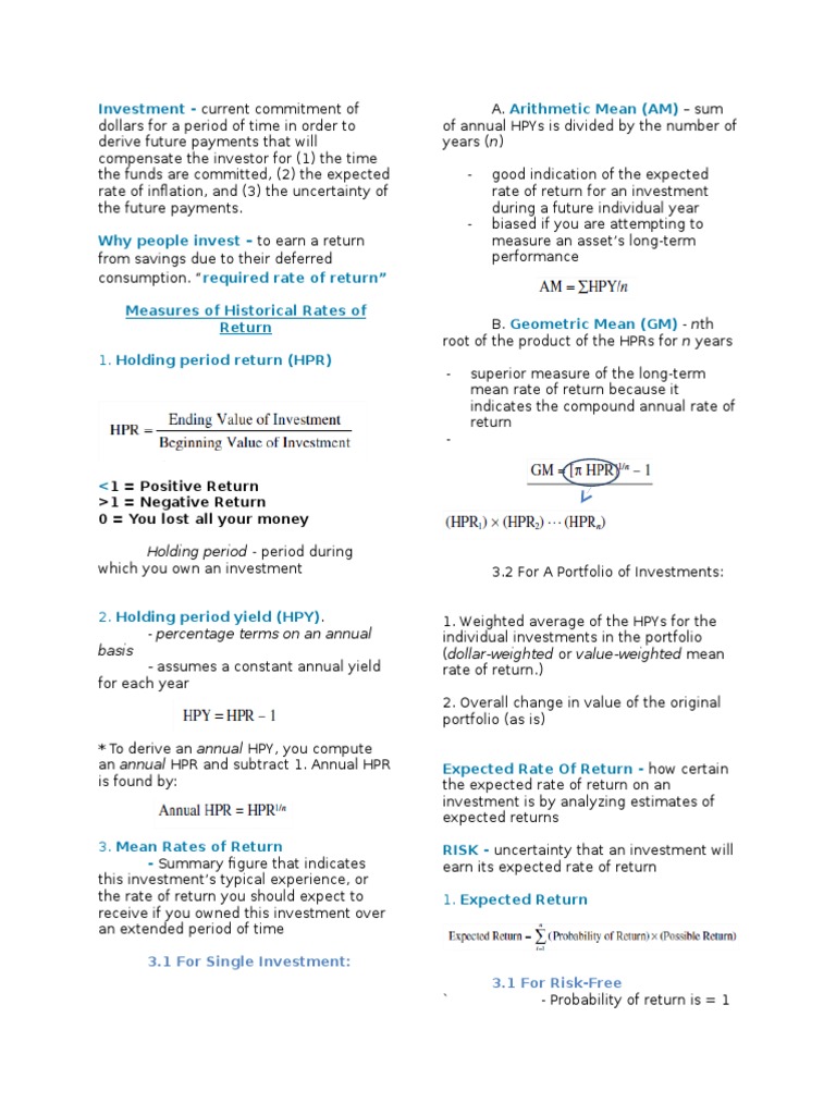 Investment - Arithmetic Mean (AM) : 1. Holding Period Return (HPR ...