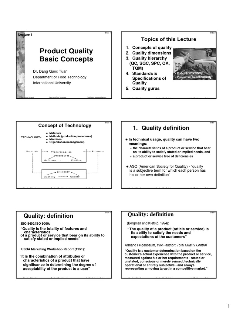 Product Quality Basic Concepts | PDF | Quality Assurance | Foods