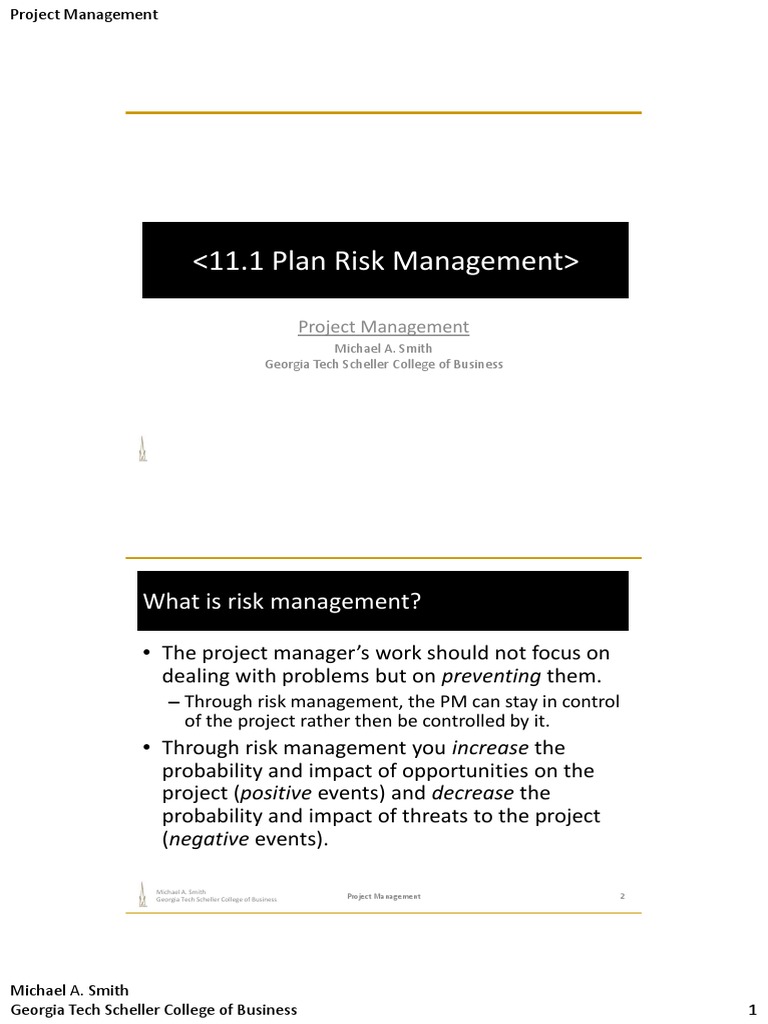 PMBOK 11 1 Plan Risk Management PDF | PDF | Project Management | Risk ...