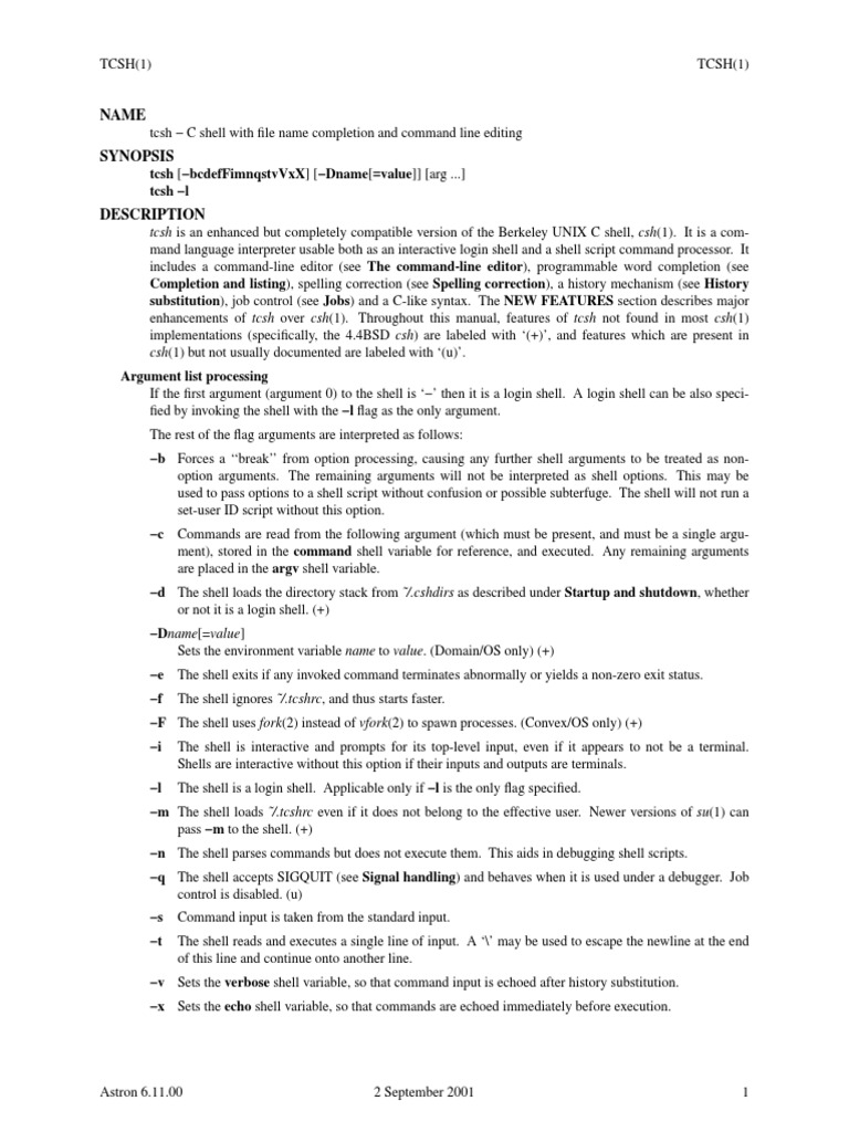 Name Synopsis Tcsh Is An Enhanced But Completely Compatible Version Of The Berkeley Unix C