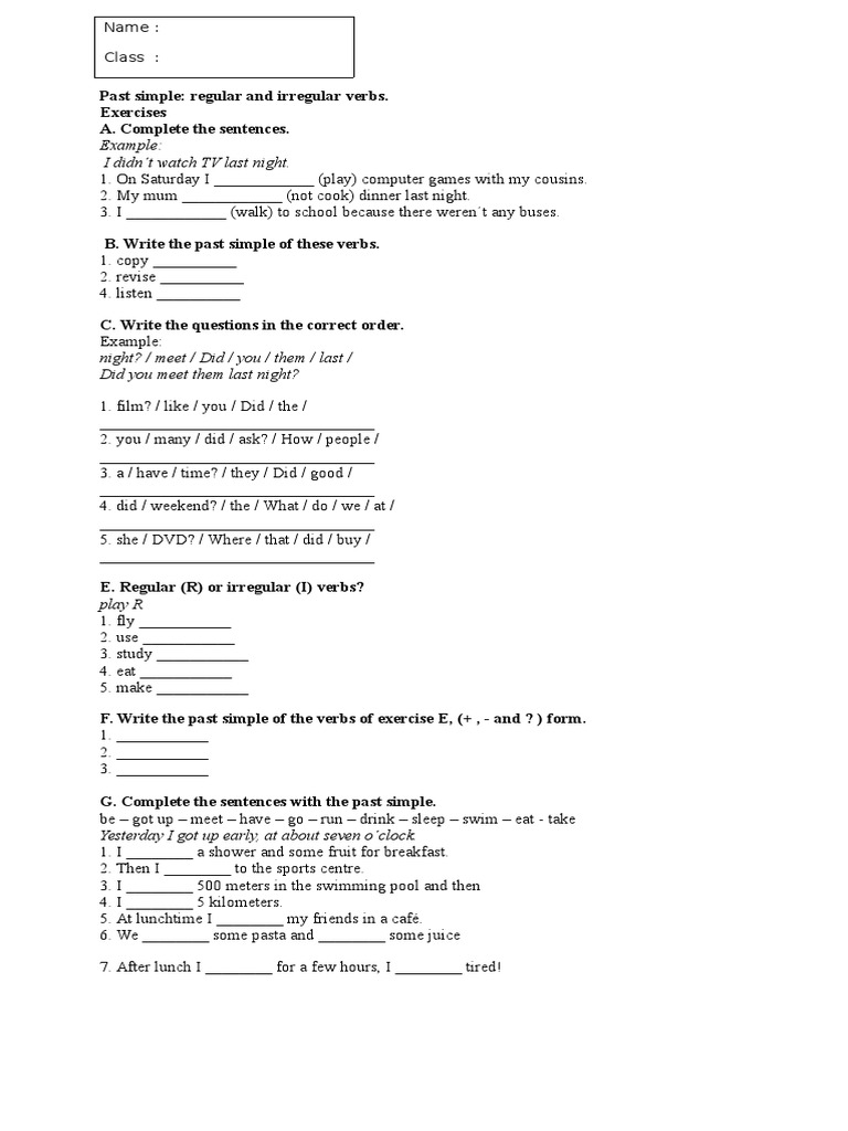 Past Simple Verbs: Exercises & Practice | PDF | Language Arts ...