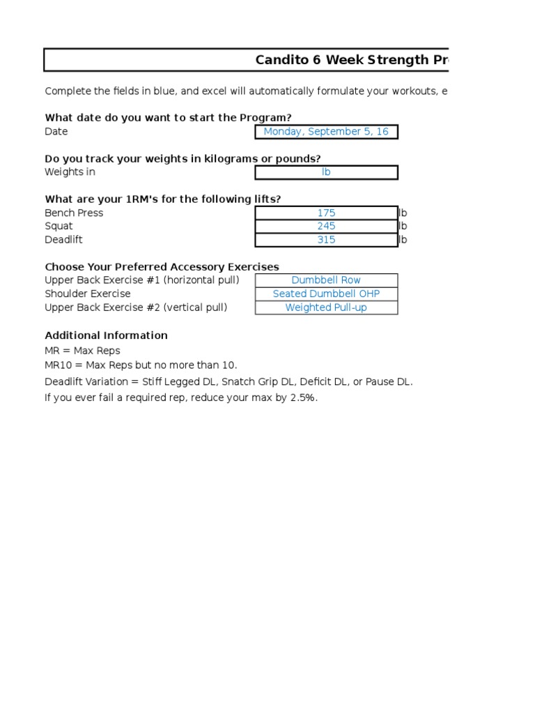 Candito 6 Week Strength Program: What Date Do You Want To Start The ...