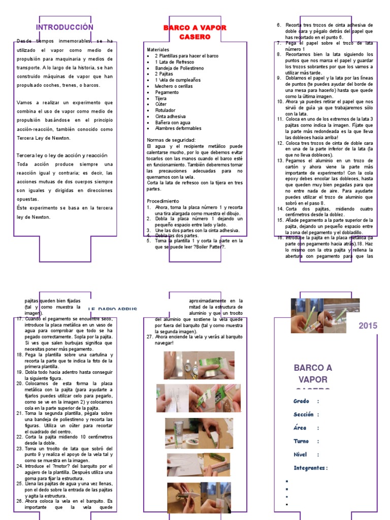 Barco A Vapor Casero Triptico | PDF | Papel | Barcos