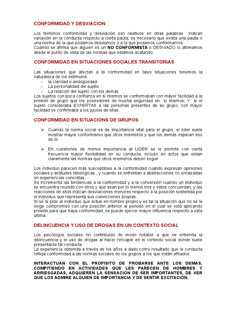Conformidad y desviación: normas sociales y presión de grupo | PDF ...