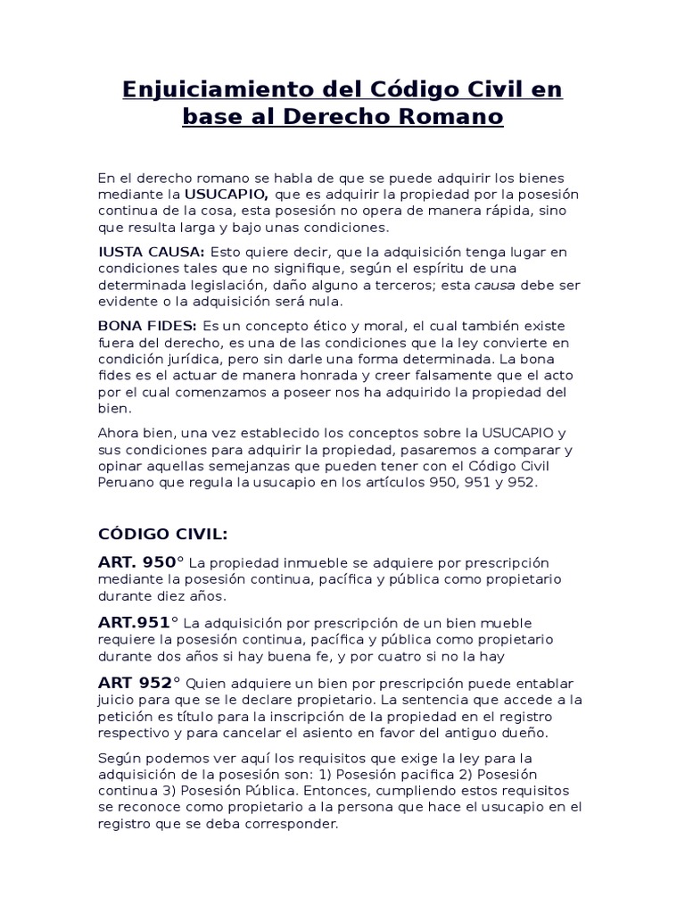 Enjuiciamiento Del Código Civil en Base Al Derecho Romano | PDF ...