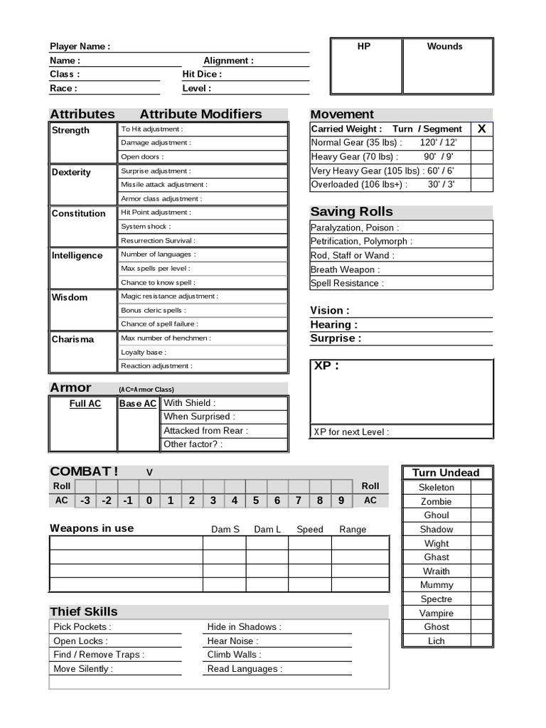 Attributes Attribute Modifiers: Movement X | PDF | History