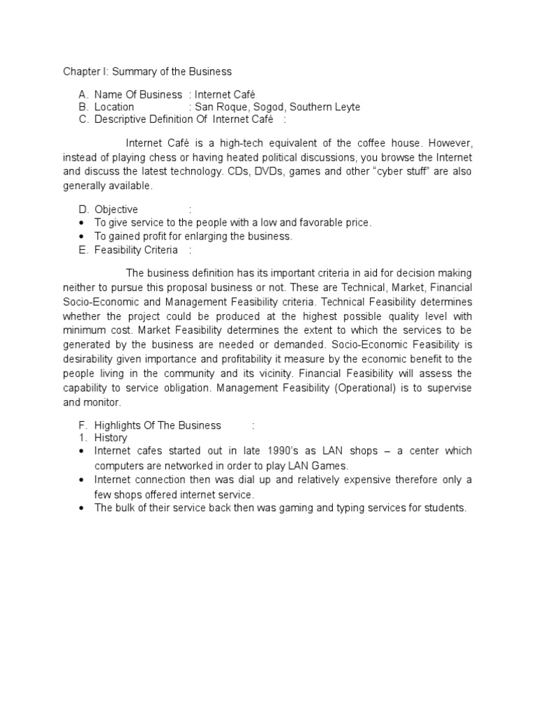 Feasibility Study Internet Cafe | PDF | Feasibility Study | Internet