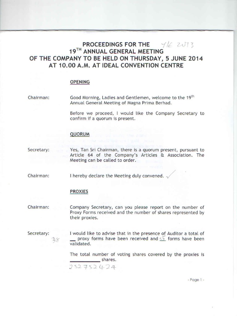 Sample AGM-Script PDF | PDF