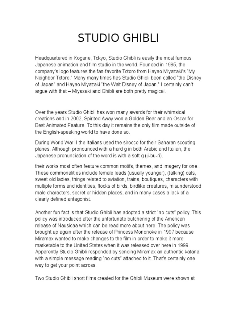 History of Studio Ghibli | PDF | Animation | Anime