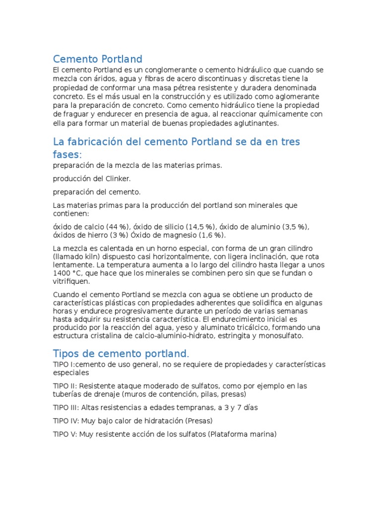 Cemento Portland | Descargar gratis PDF | Cemento | Hormigón
