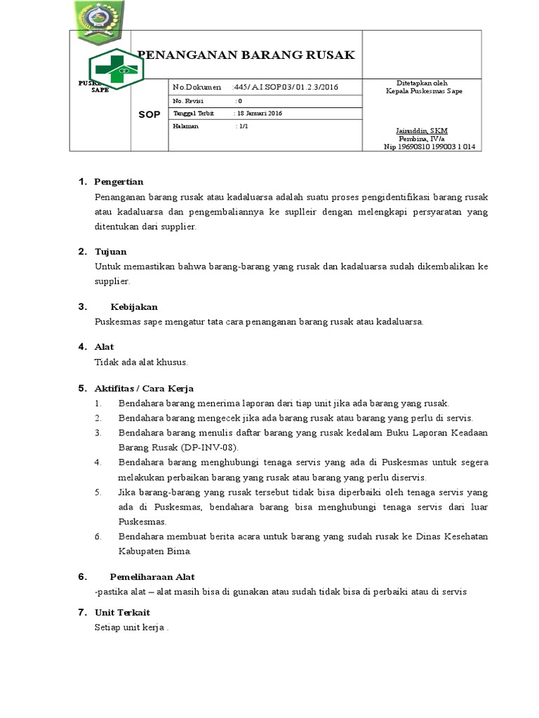 Sop-Inv-02 Sop Penanganan Barang Rusak | PDF