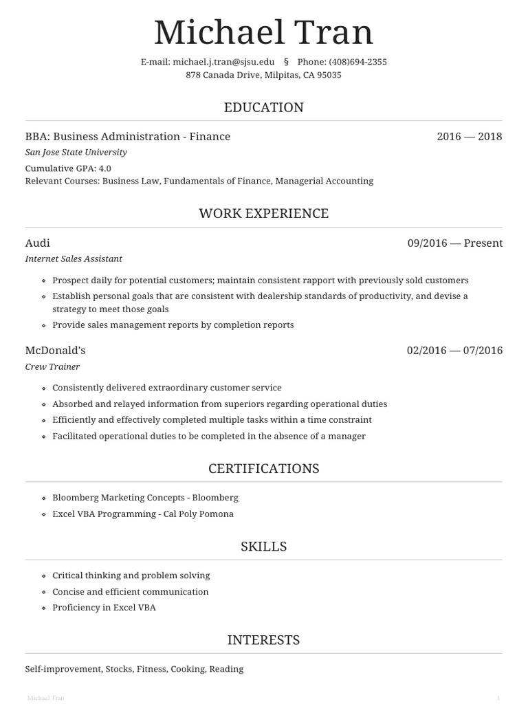 Education: BBA: Business Administration - Finance 2016 - 2018 | PDF