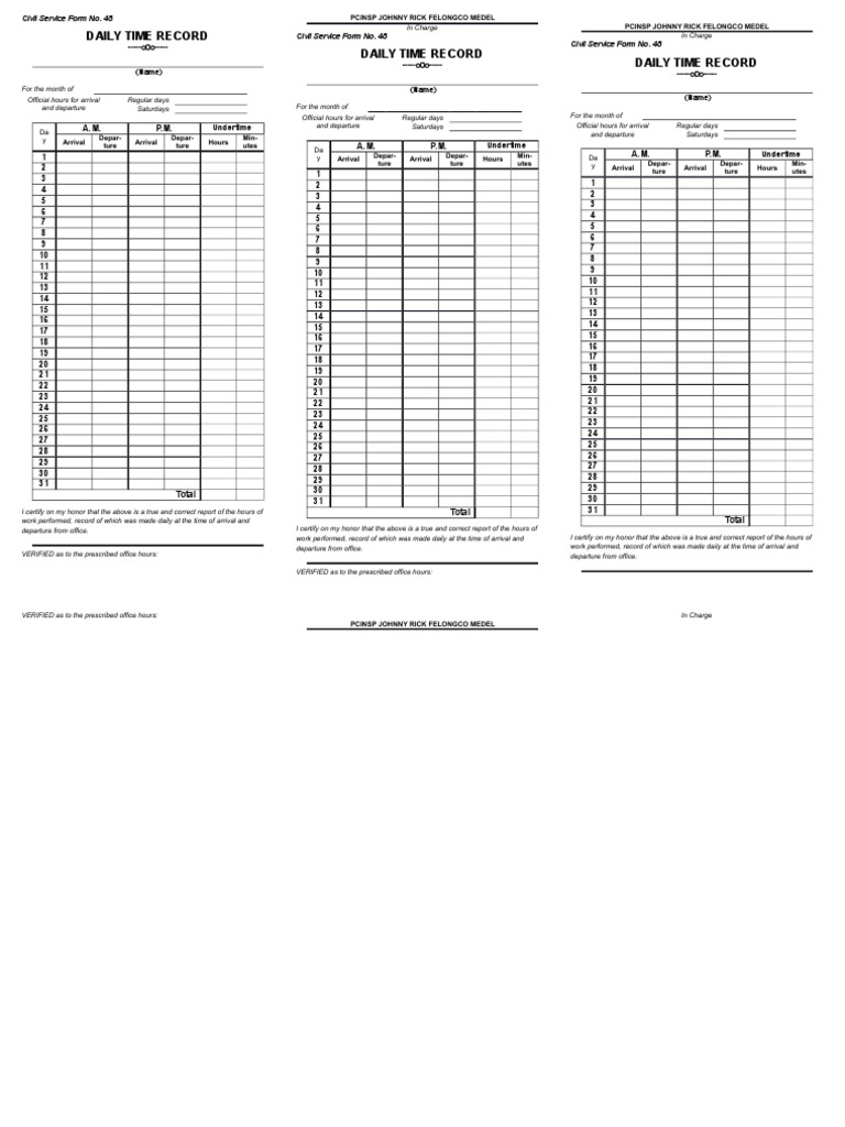 Civil Service Daily Time Record | PDF