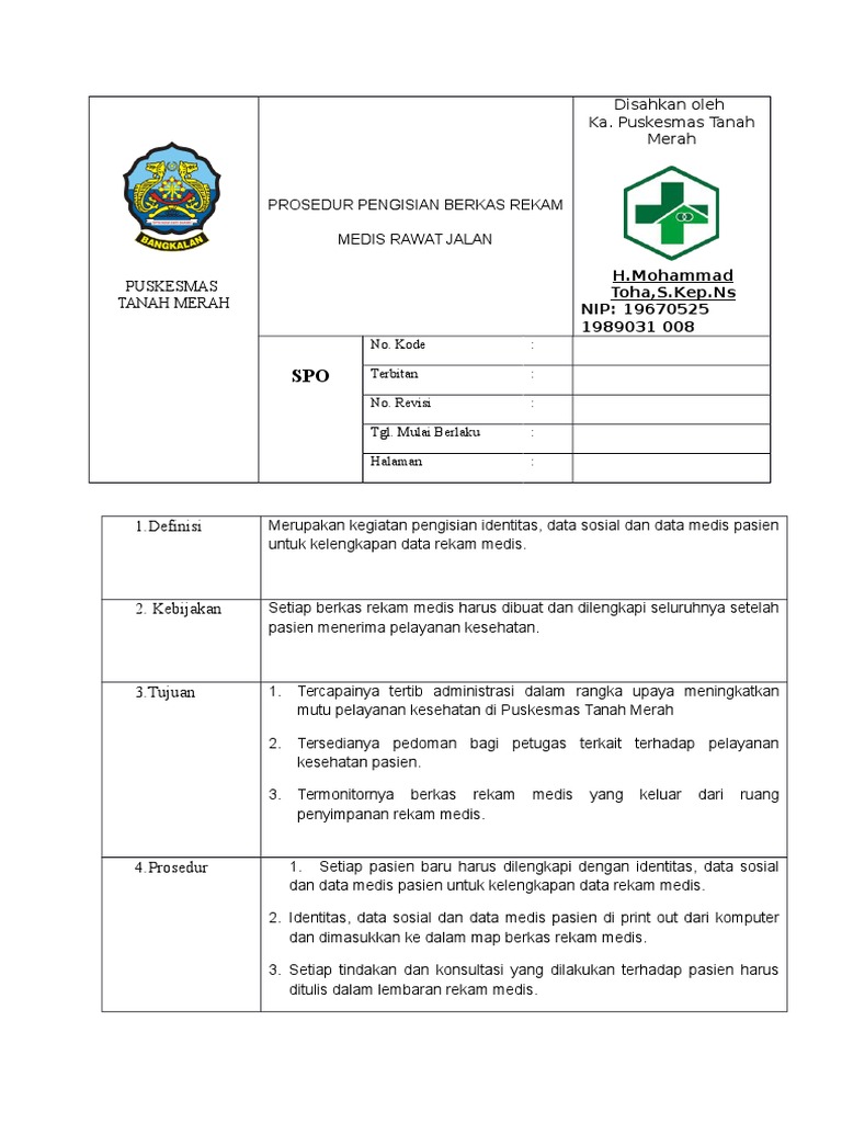 Sop Prosedur Pengisian Berkas Rekam Medis Rawat Jalan | PDF