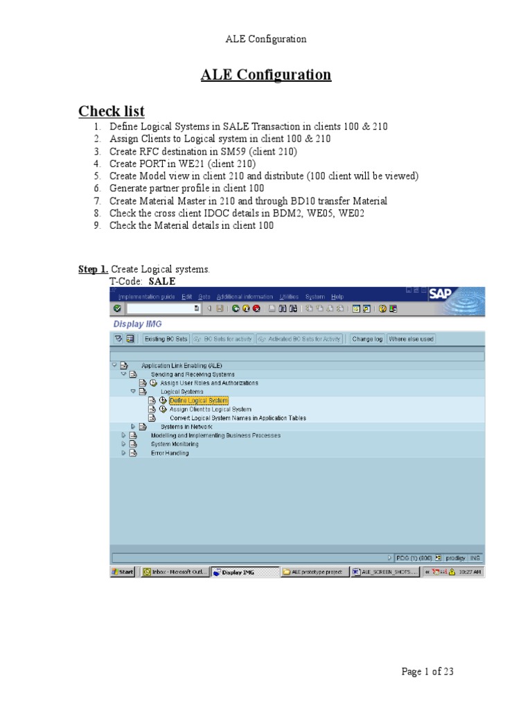 ALE Configuration Check List: Step 1. Create Logical Systems | PDF