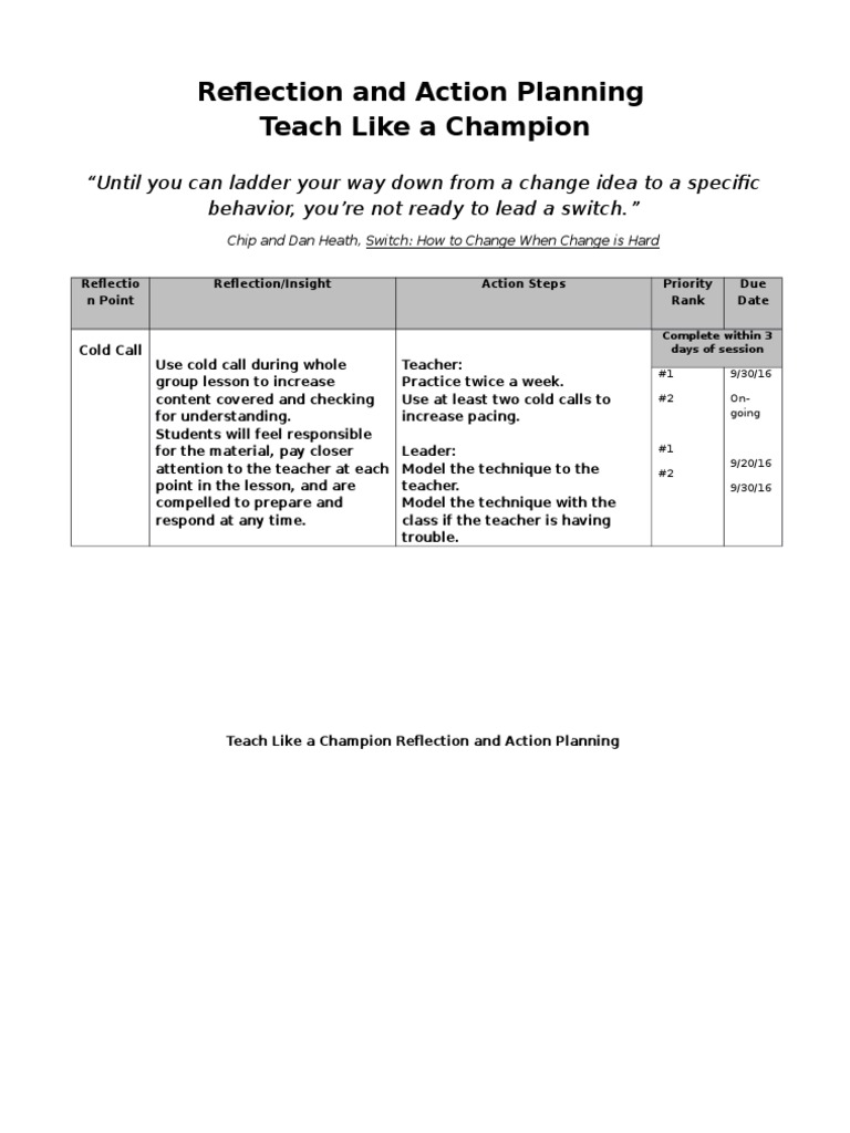 Reflection and Action Planning Martinez | PDF