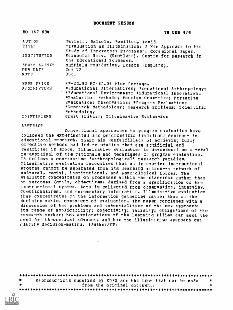 Illuminative Evaluation in Education | PDF | Evaluation | Experiment