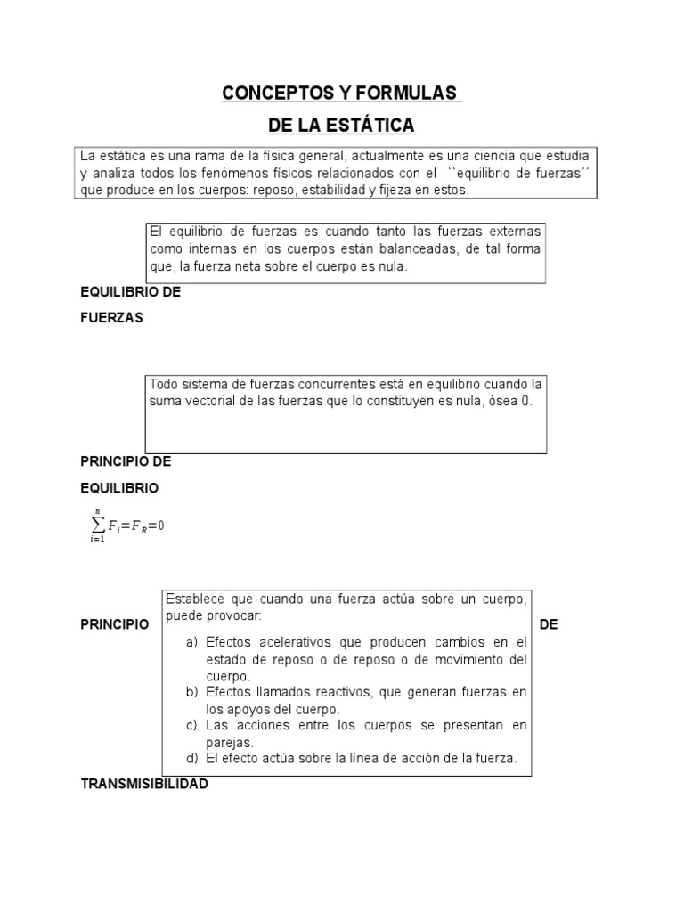 Fórmulas Esenciales de Estática | PDF | Rotación | Fuerza