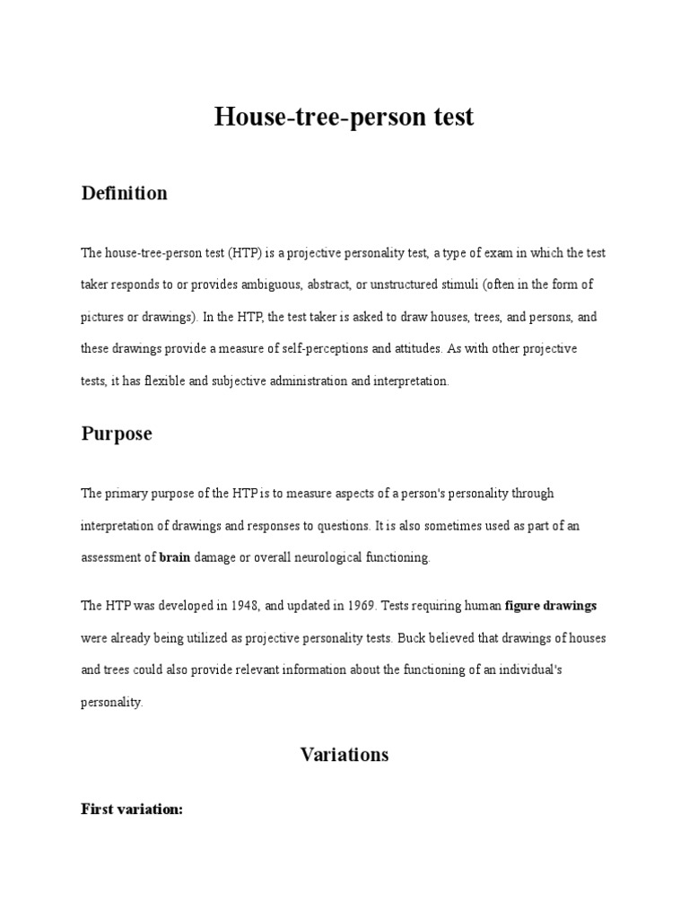 House-Tree-Person Test: First Variation | PDF | Test (Assessment ...