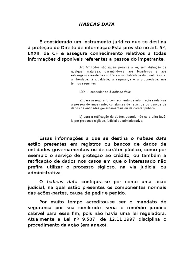 Habeas Data | Lei Constitucional | Judiciários