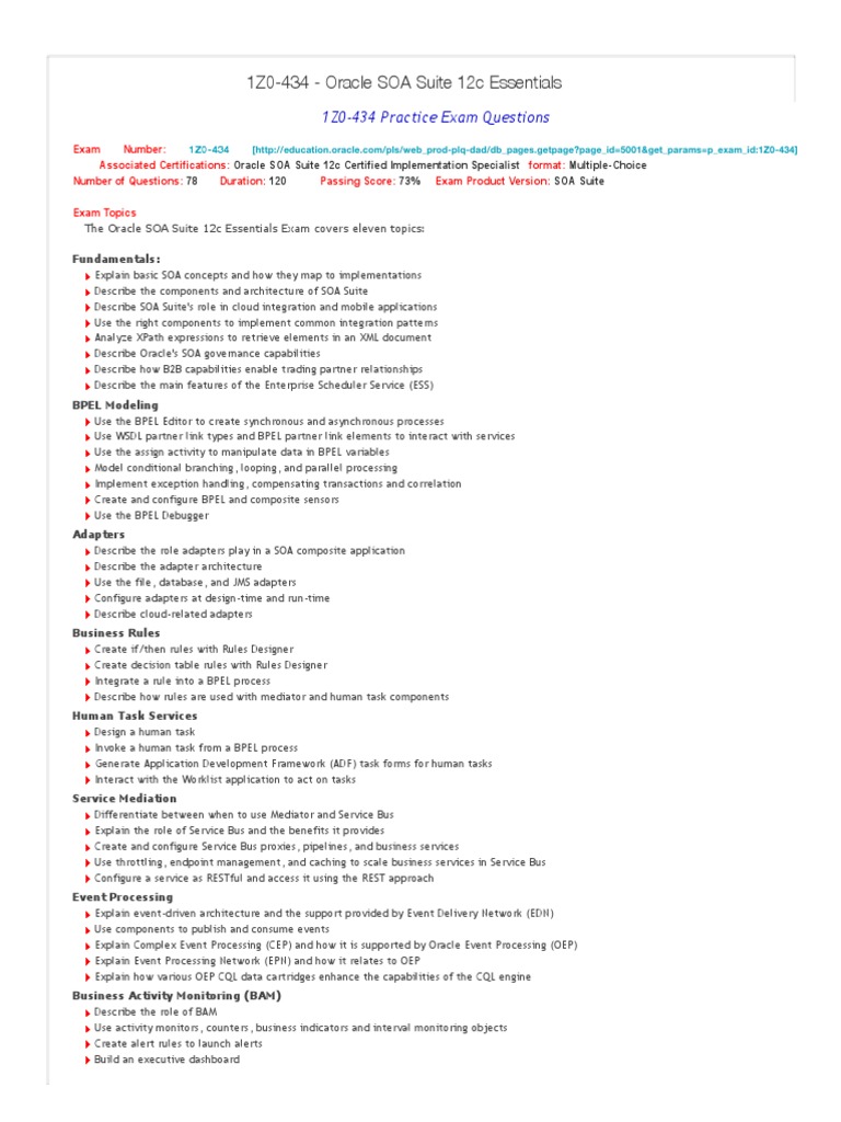 1z0 434 Oracle Soa Suite 12c Essentials Pdf Pdf Service Oriented Architecture Oracle