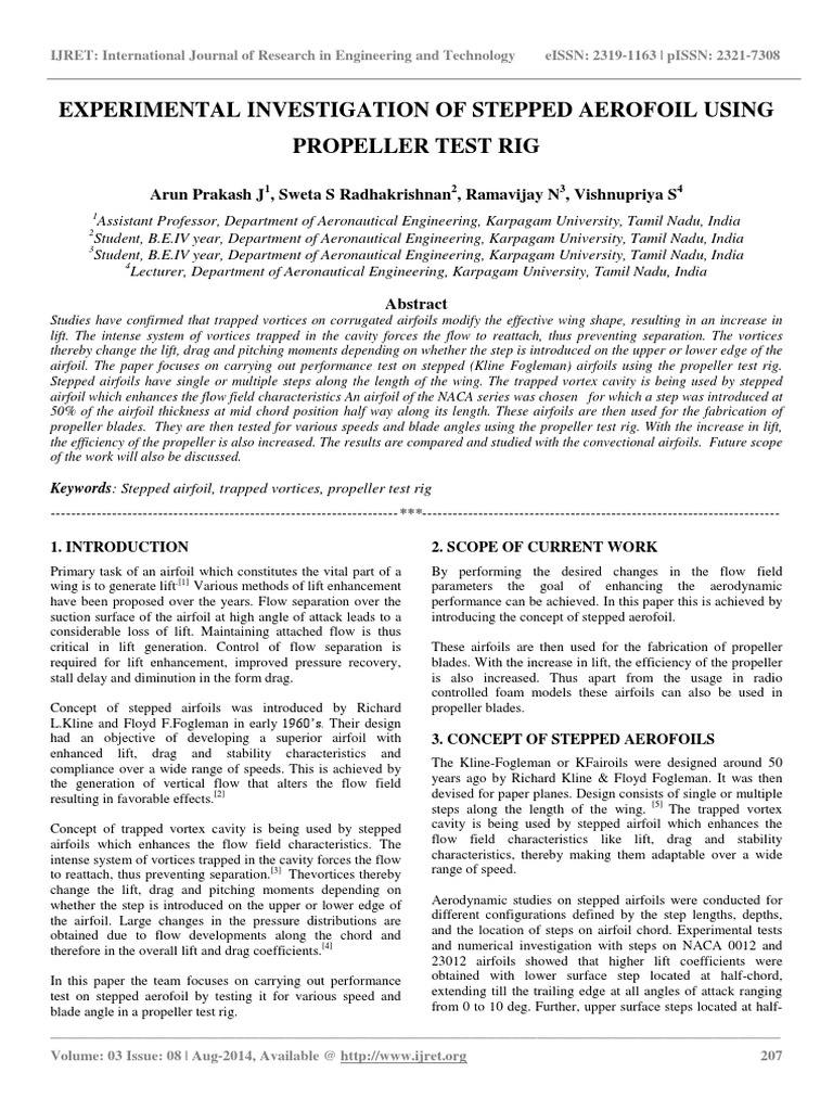 Experimental Investigation of Stepped Aerofoil Using Propeller Test Rig ...
