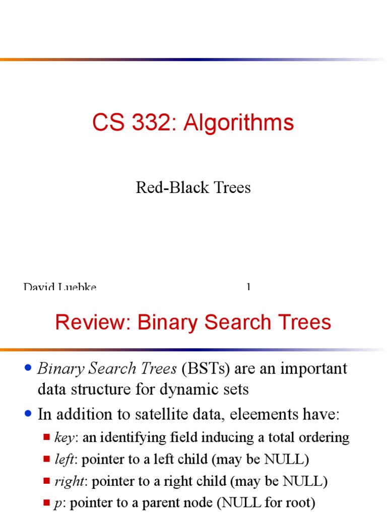 CS 332: Algorithms: Red-Black Trees | Download Free PDF | Algorithms | Applied Mathematics